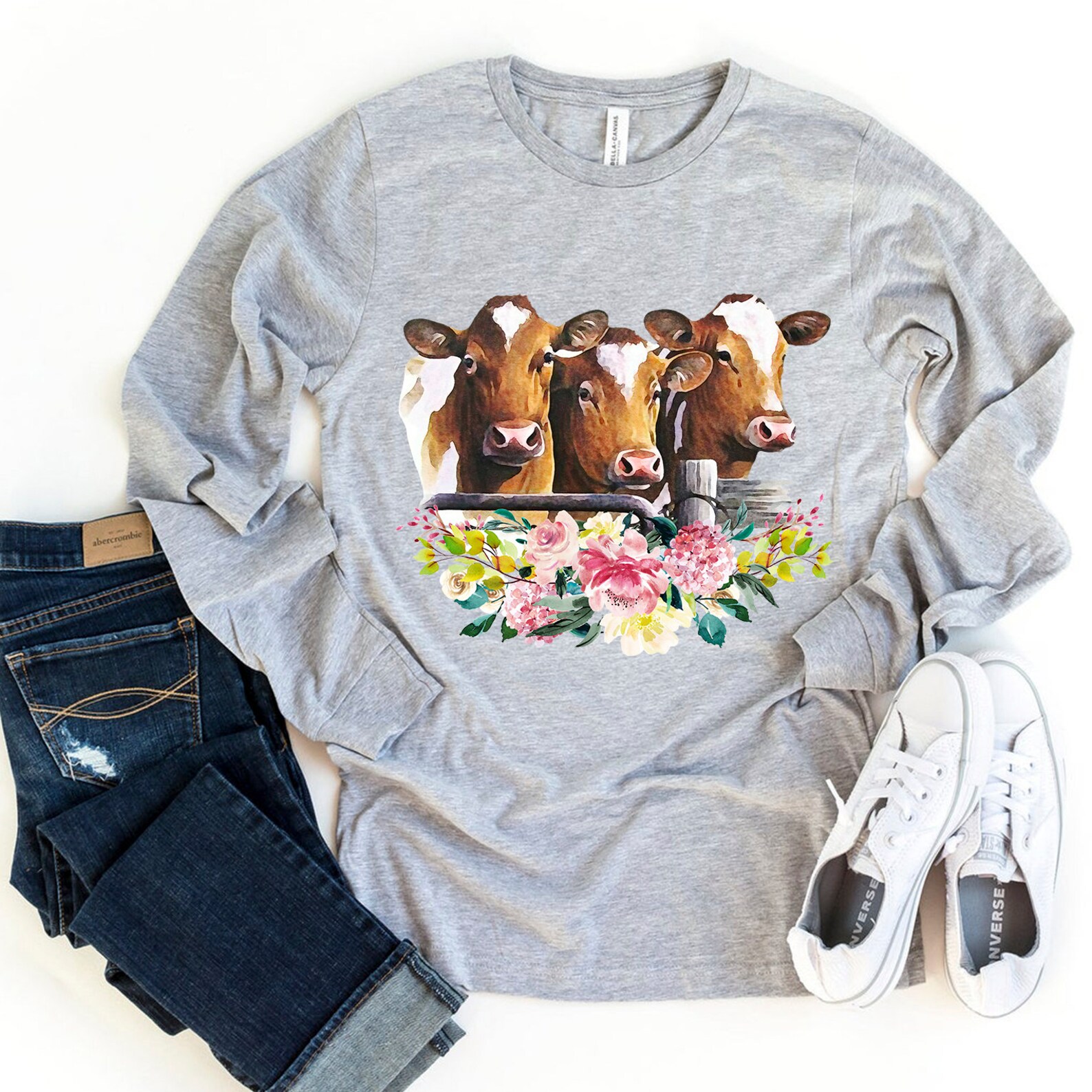 Watercolor Floral Cows Sublimation Graphic Farm Animals With - Etsy