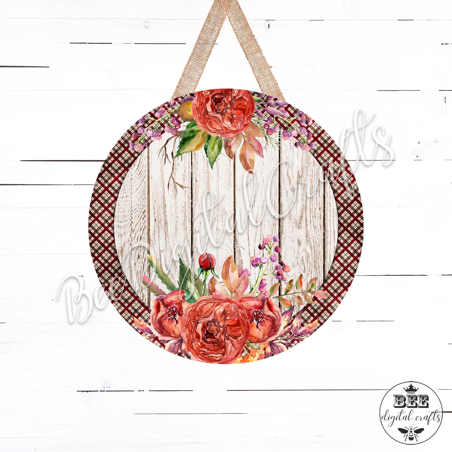 Floral Round Door Hanger Sublimation Faux Wood Door Sign PNG - Etsy
