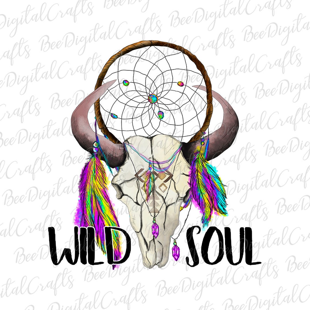 Wild Soul Sublimation Design Boho Skull With Feather PNG Download Hand ...