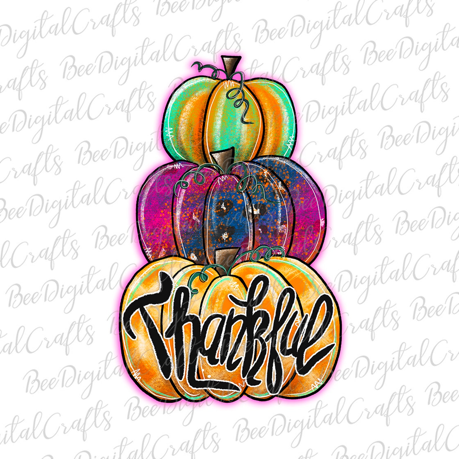 Watercolor Pumpkin Sublimation Design Thankful PNG Download - Etsy
