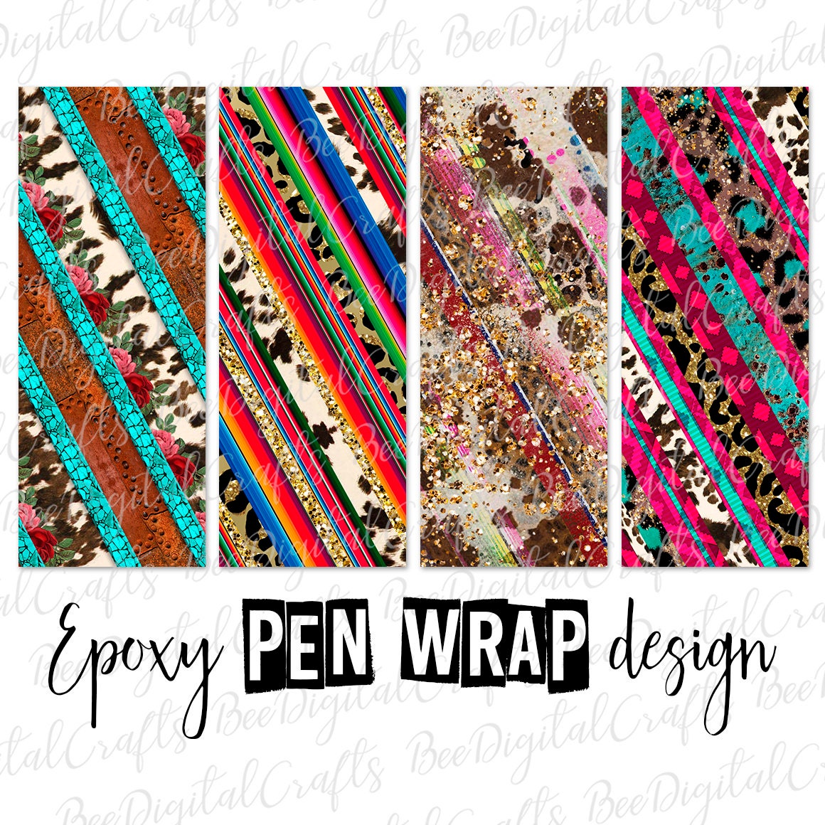 Cowhide Leopard Serape Pen Wrap Template Rustic Western Ink - Etsy