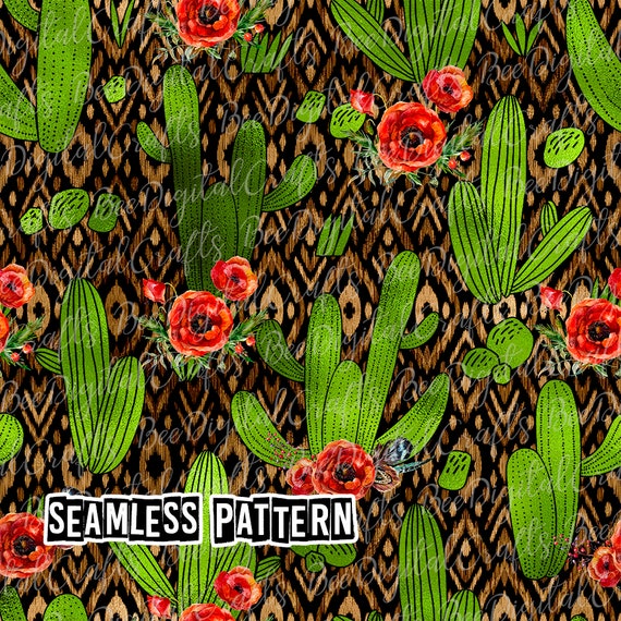 SEAMLESS Pattern Flower Cactus Western Digital Fabric Design - Etsy