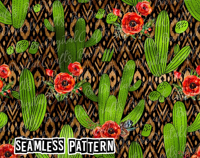 SEAMLESS Pattern Flower Cactus Western Digital Fabric Design - Etsy