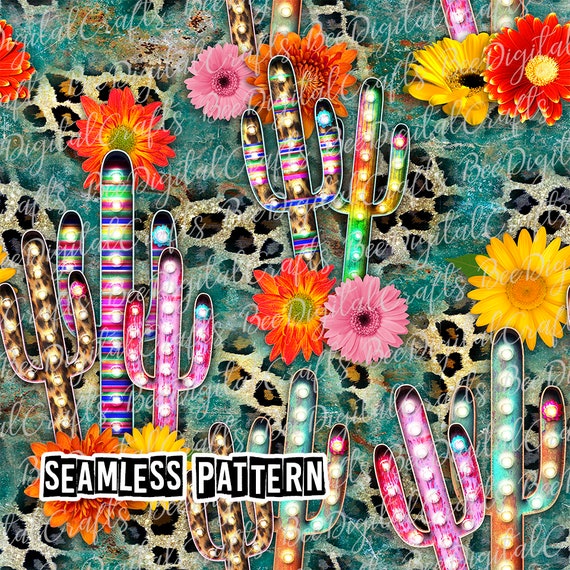 SEAMLESS Pattern Leopard Cactus With Flower Western Rustic - Etsy