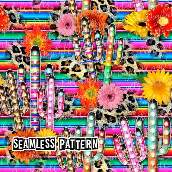 SEAMLESS Pattern Serape Leopard Cactus With Flower Western - Etsy