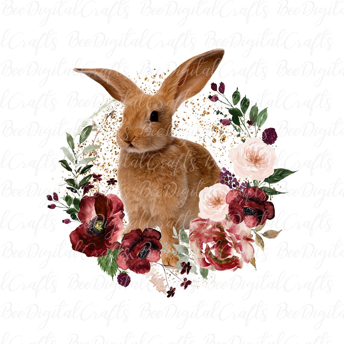 Easter Bunny PNG Download Watercolor Rabbit With Floral Wreath - Etsy