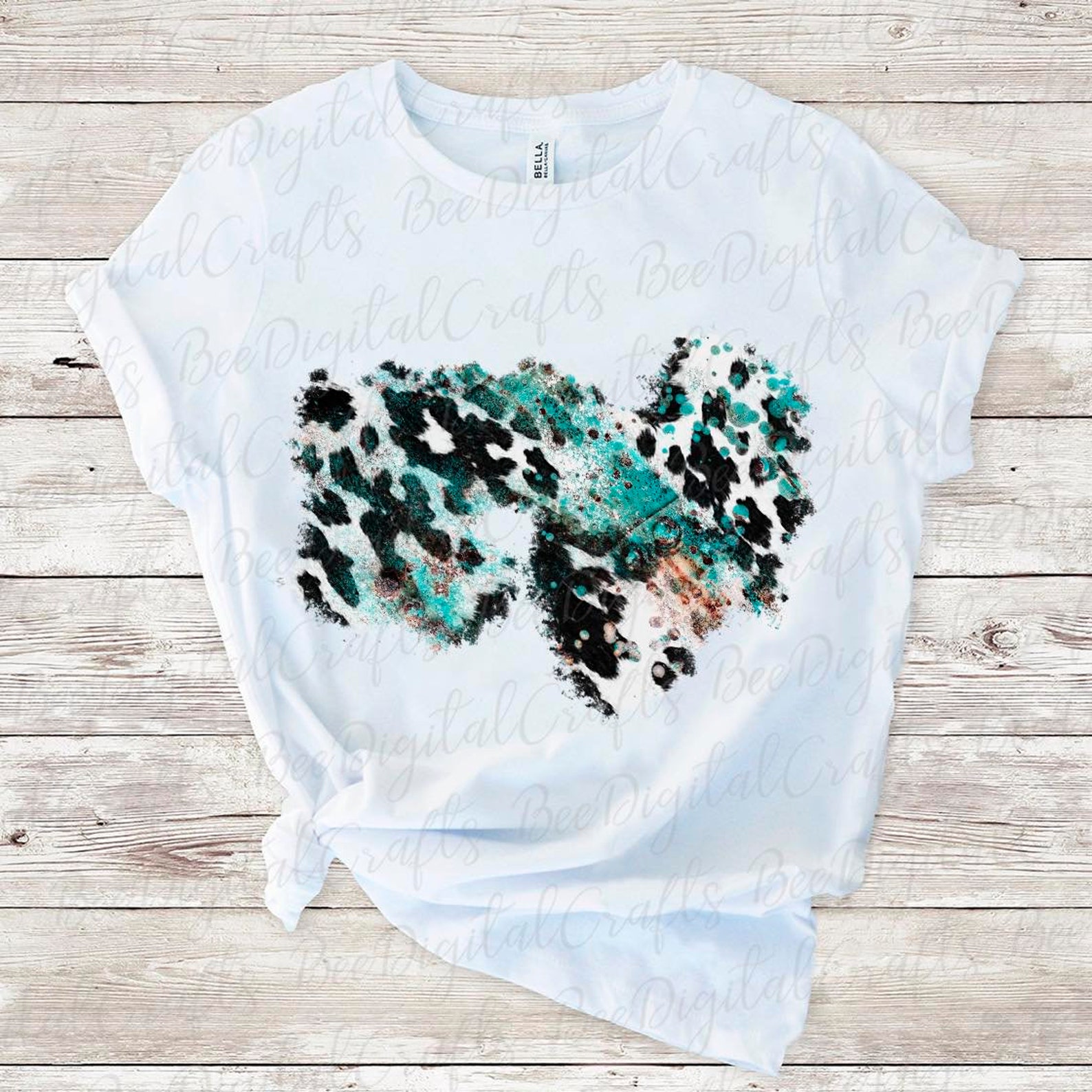 Cowhide Teal Patch Sublimation Design Western Background PNG File for ...