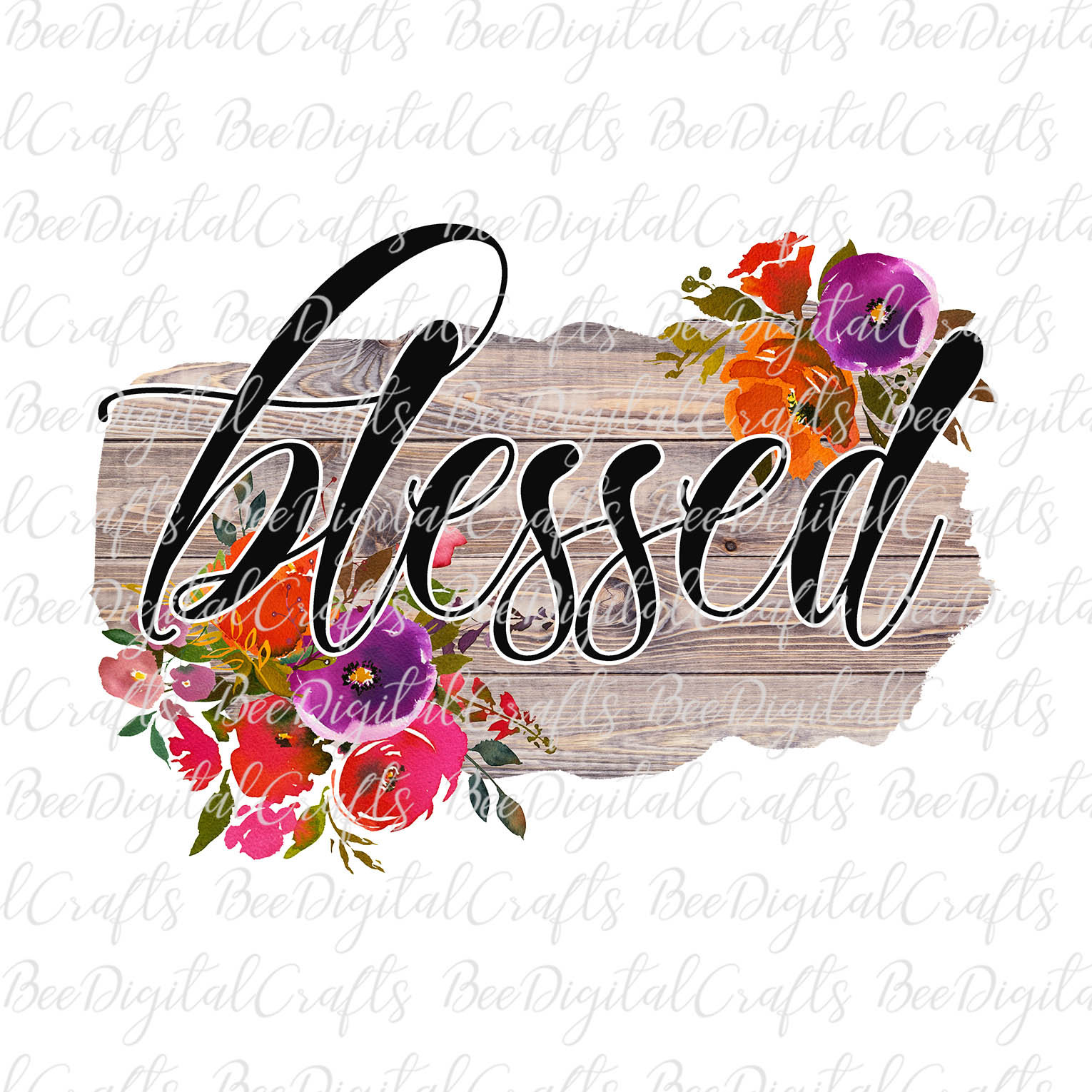 Wood background blessed PNG download Floral sublimation | Etsy