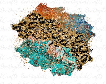 Leopard and Turquoise Background PNG Download Western | Etsy