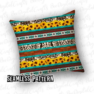 SEAMLESS Pattern Cowhide Sunflower Western Rustic Digital Fabric Design ...