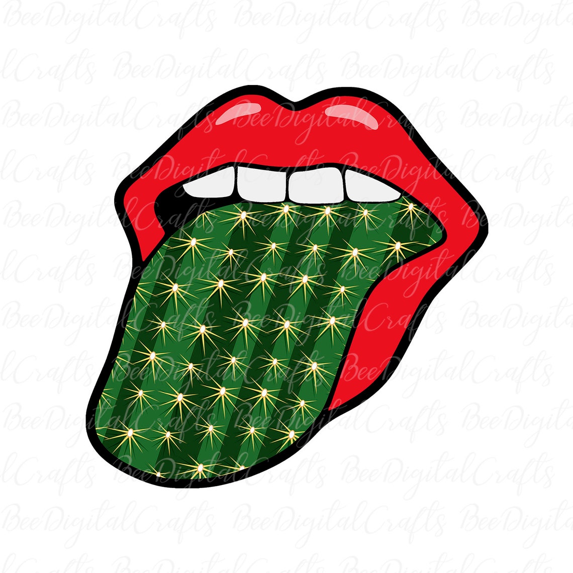 Red Lips and Cactus Tongue PNG Download Western Lips - Etsy