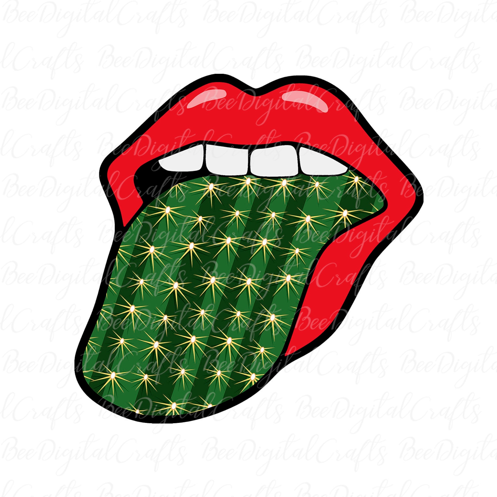 Red Lips and Cactus Tongue PNG Download Western Lips | Etsy