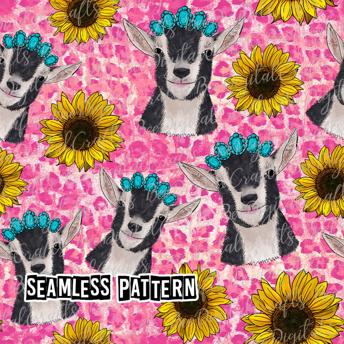 SEAMLESS Pattern Sunflower Goat With Turquoise Pink Leopard Digital ...