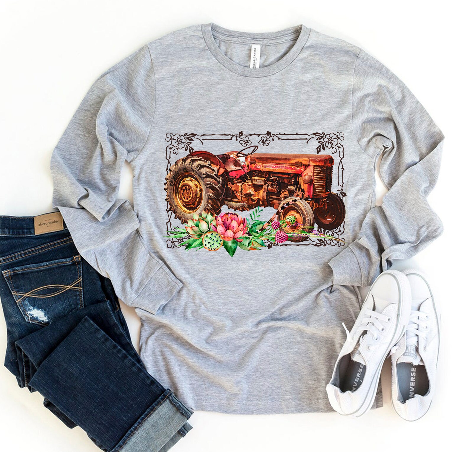 Tractor PNG Sublimation Design Watercolor Flower Farm | Etsy