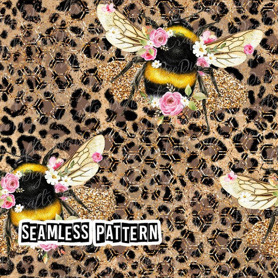 SEAMLESS Pattern Bee Flower With Glitter Leopard Print Digital - Etsy