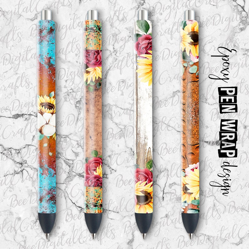 Sunflower and Rose Pen Wrap Template Western Rustic Ink Joy Wrap ...