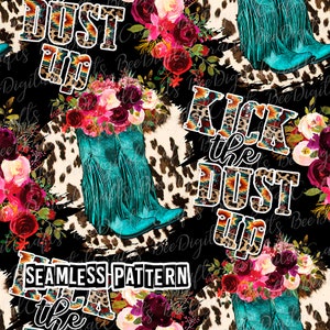 SEAMLESS Pattern Kick the Dust up Western Teal Boots Digital Fabric ...