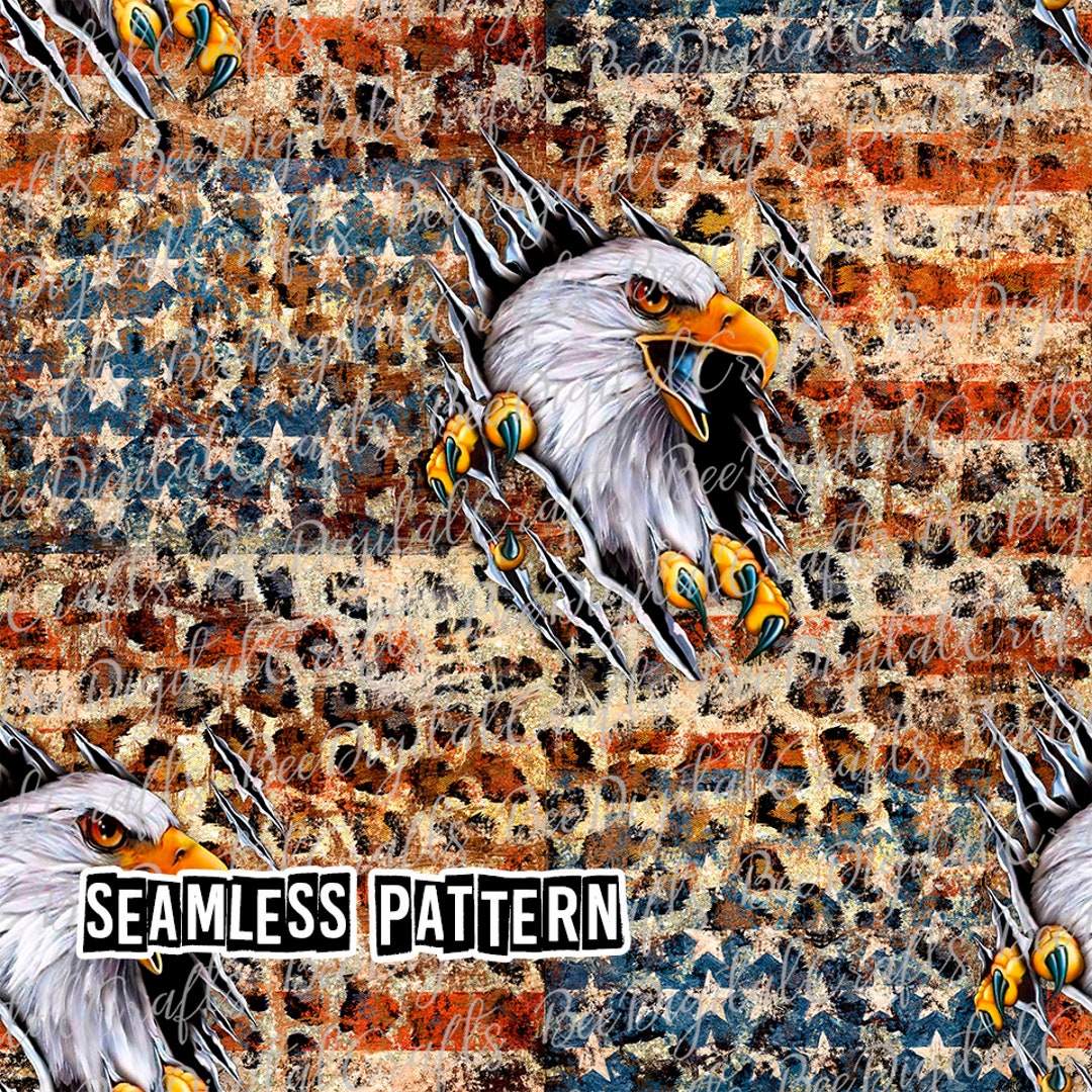 SEAMLESS Pattern Leopard Print American Flag and Eagle Fabric Design ...
