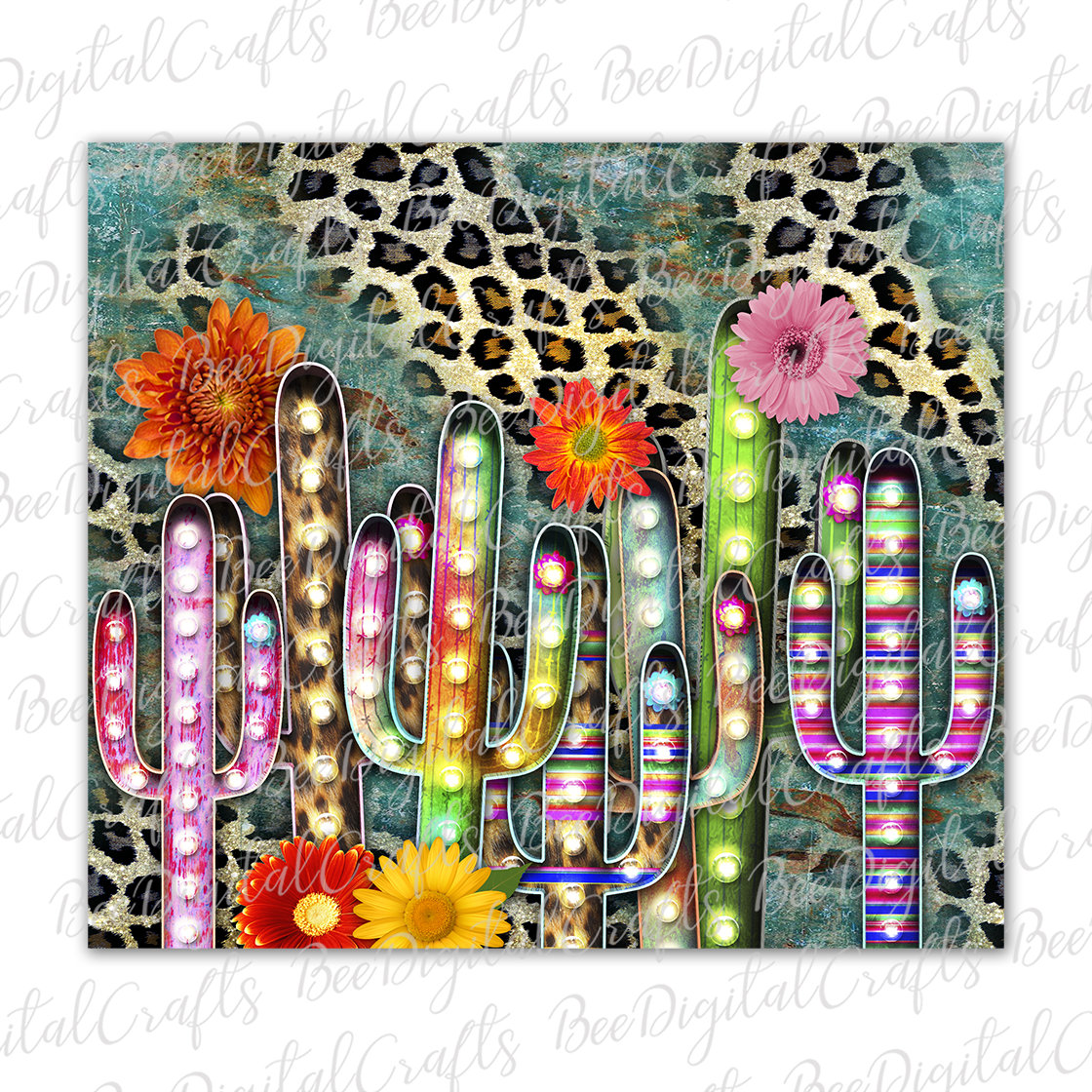 SEAMLESS rustic leopard cactus with flower tumbler sublimation | Etsy
