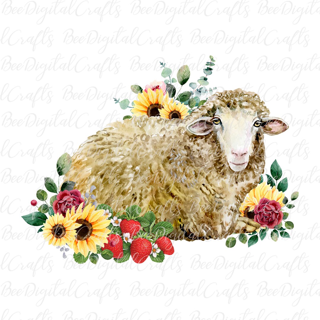 Sunflower Sheep Sublimation Design Watercolor Farm Animal PNG Download ...