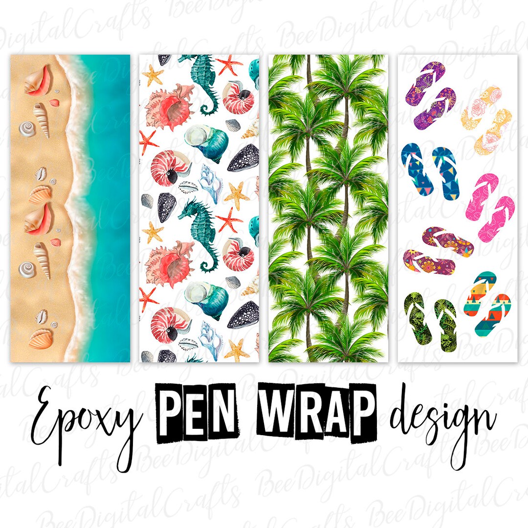 Summer Pen Wrap Template Beach Ink Joy Wrap Download Seashells Palms ...