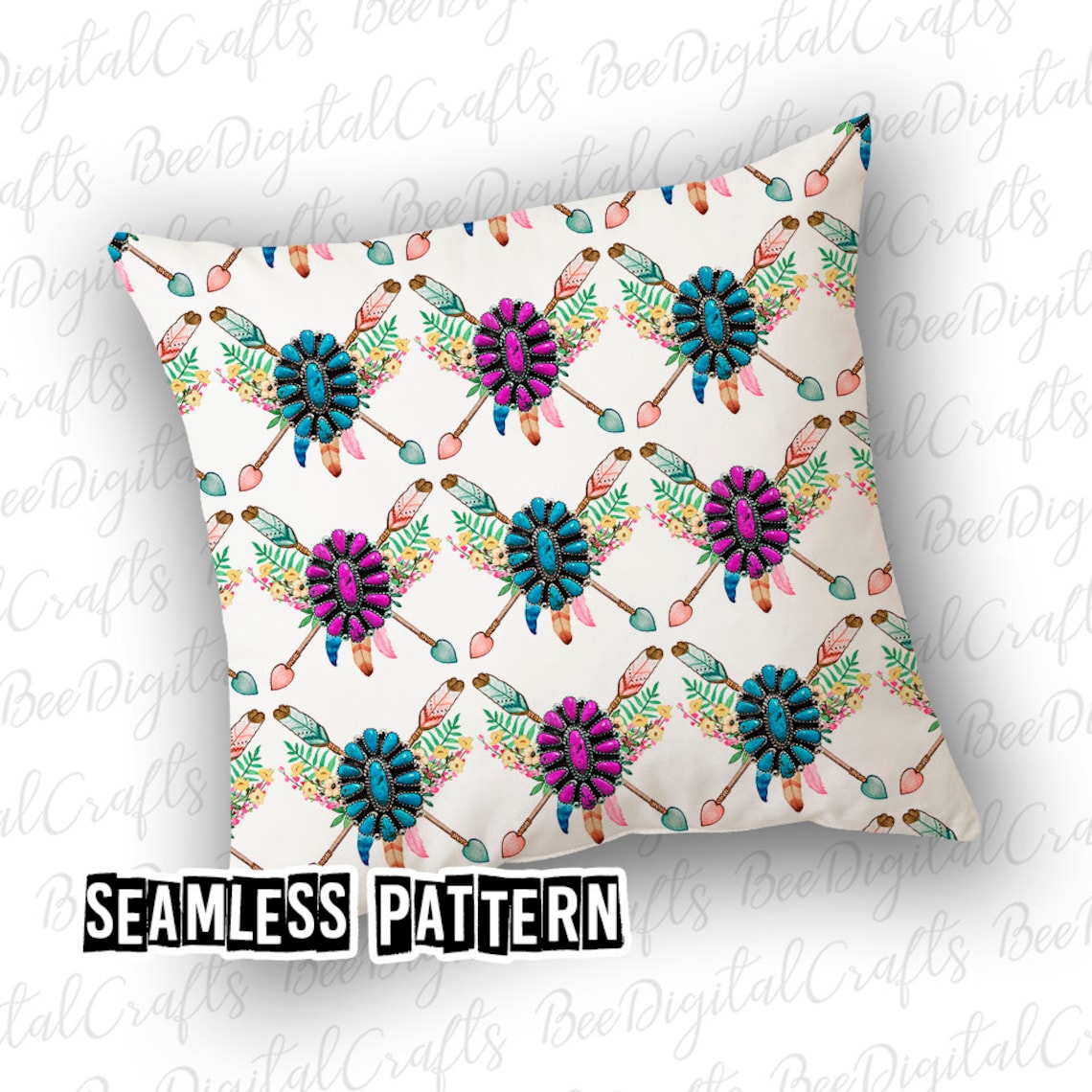 SEAMLESS pattern bohemian turquoise with flower Western | Etsy