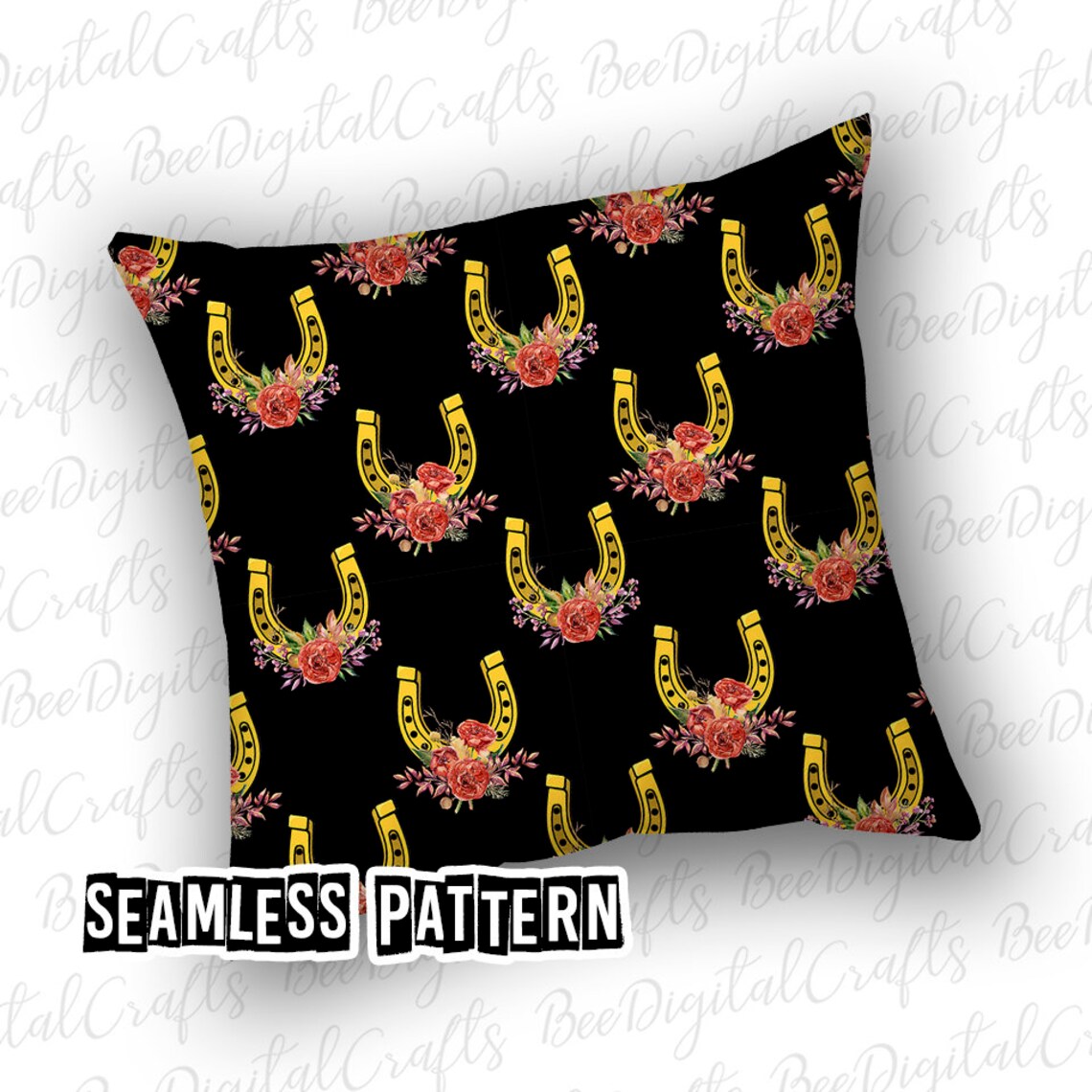 SEAMLESS Pattern Horseshoe With Flower Western Digital Fabric - Etsy