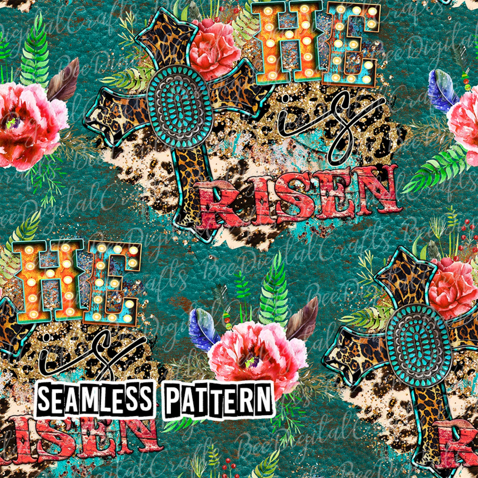 SEAMLESS Pattern Christian Turquoise Cross Western Easter - Etsy