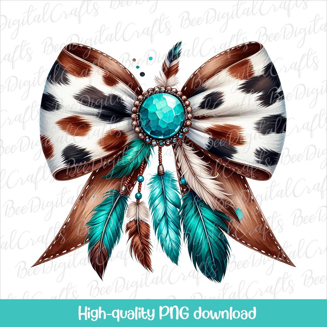 Cowhide Bow Sublimation Design Coquette Bow Teal Turquoise Western ...