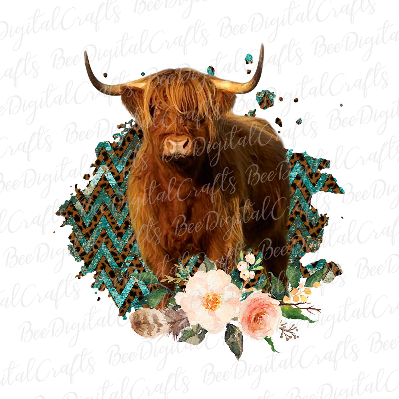 Highland Cow PNG Sublimation Design Western Printable Transfer Heifer ...