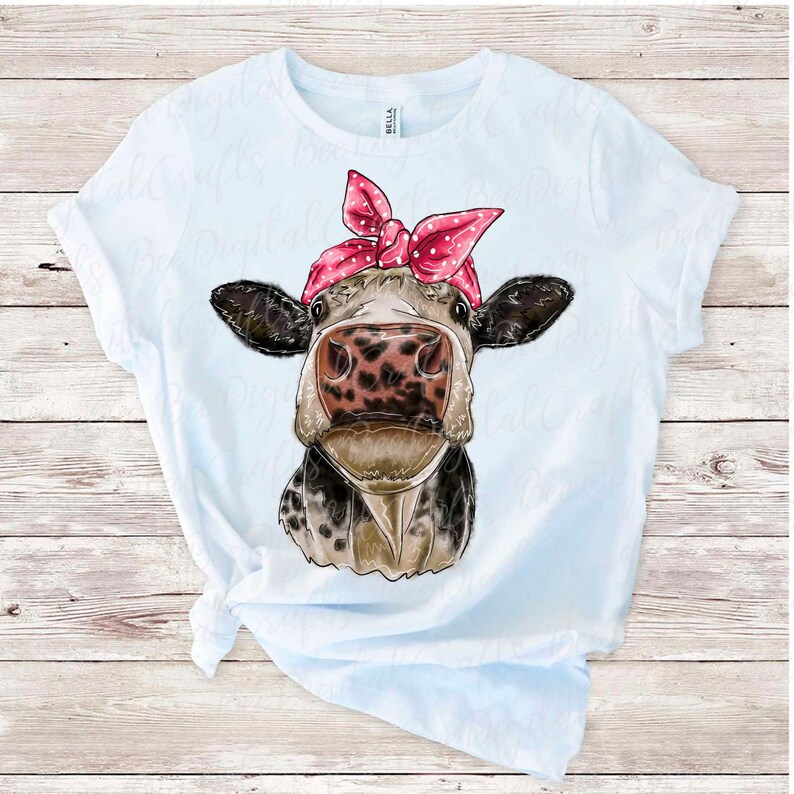 Cow With Bandana PNG Download Watercolor Cute Animal - Etsy