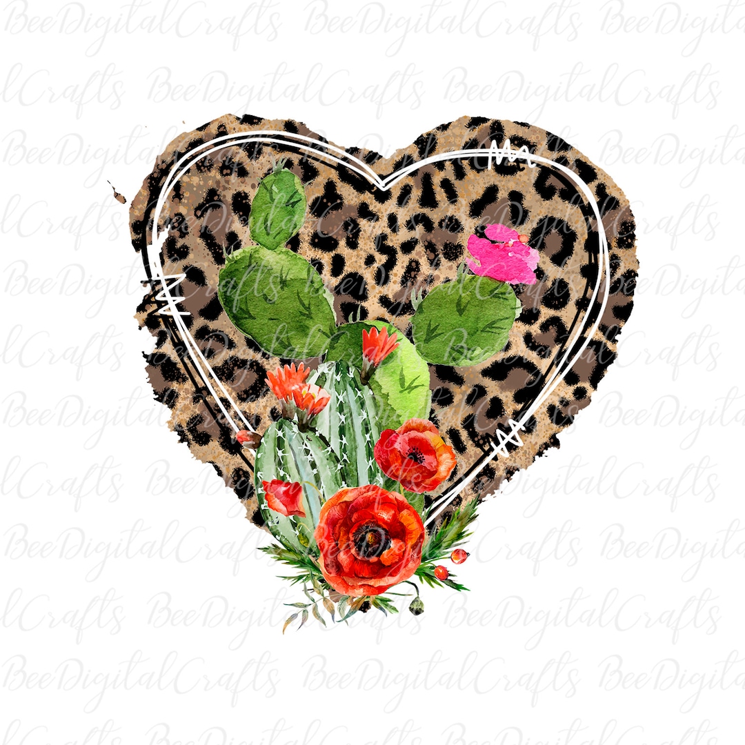 Leopard Heart With Floral Cactus PNG Sublimation Design - Etsy