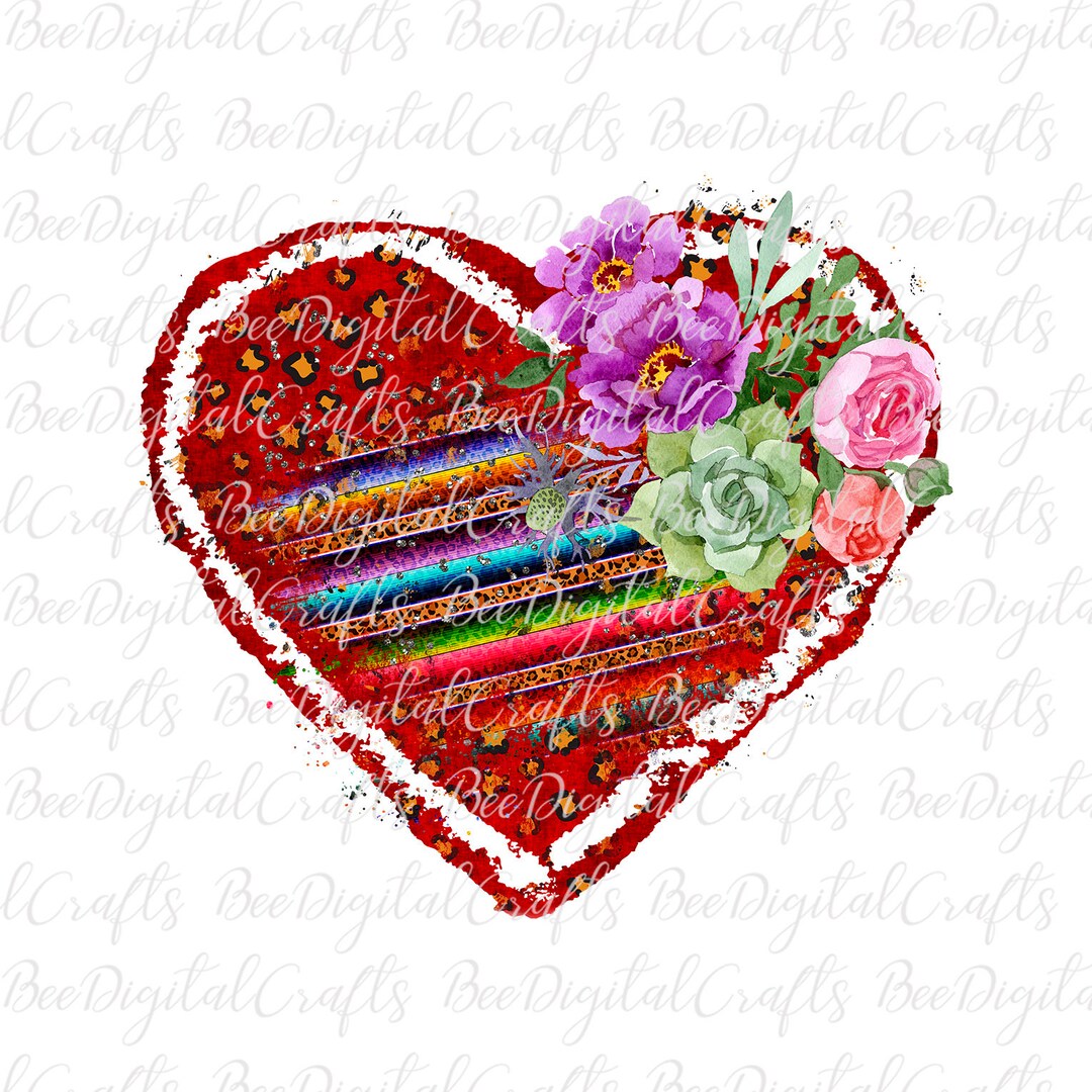 Red Serape Heart PNG Download Flower T-shirt Digital Design Floral ...