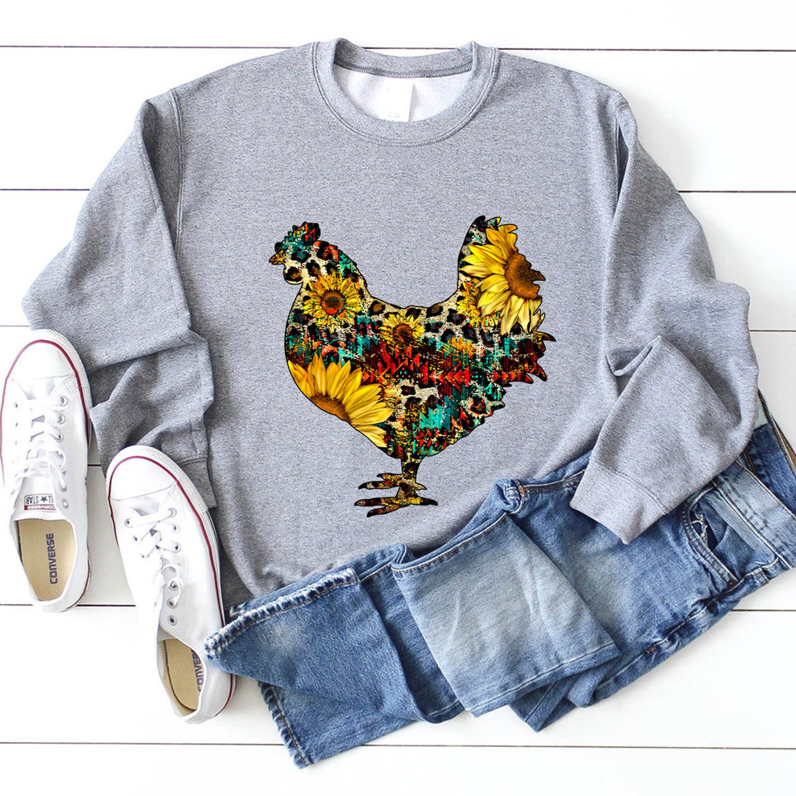 Aztec Chicken With Sunflower PNG Download Western Sublimation Design ...