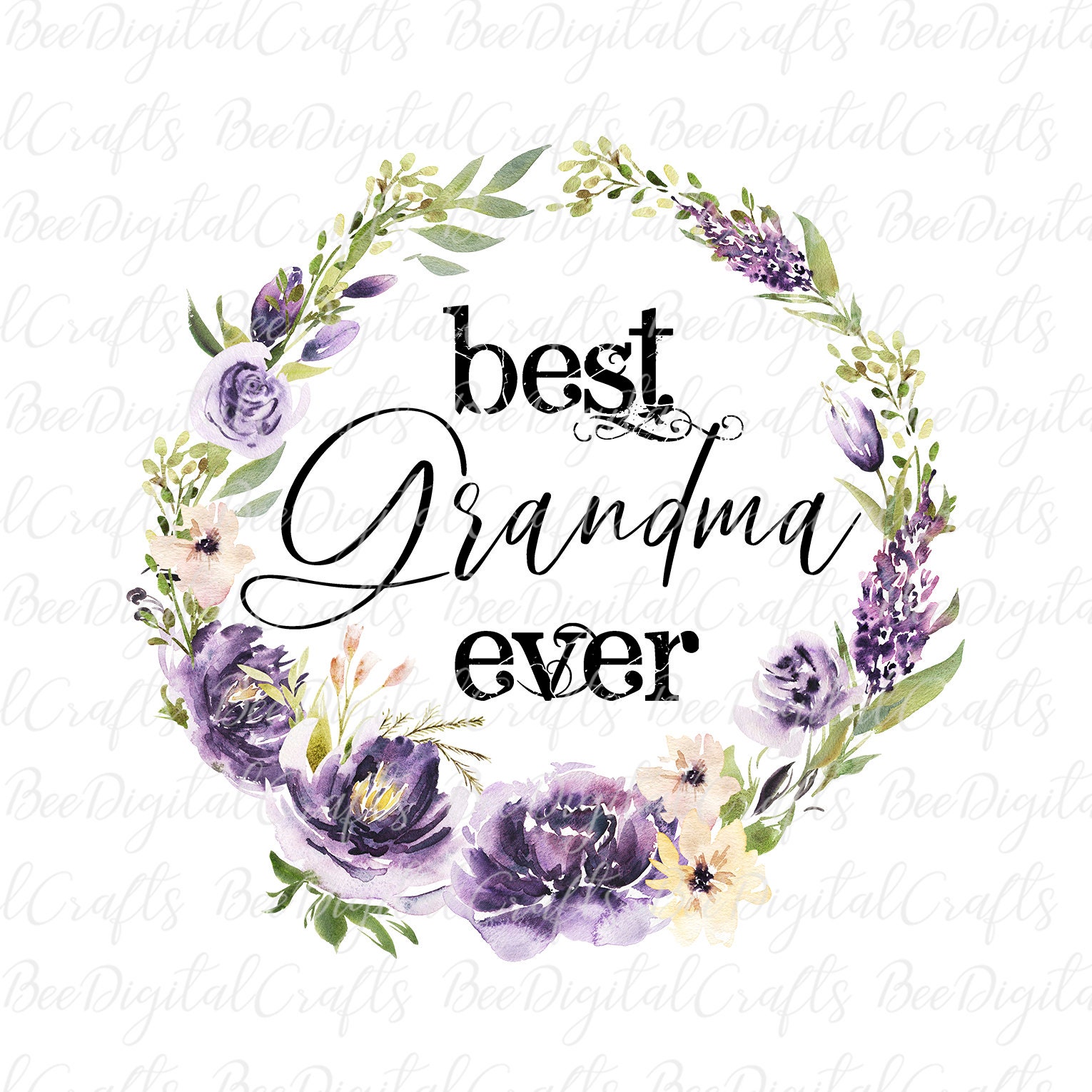 Best grandma ever PNG download Hand drawn grandma floral frame | Etsy