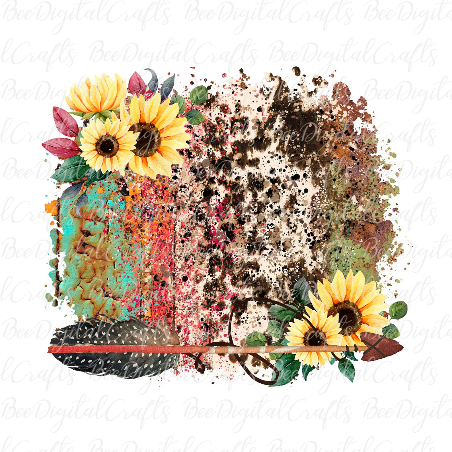 Western Frame Background PNG Download Cowhide and Sunflower - Etsy