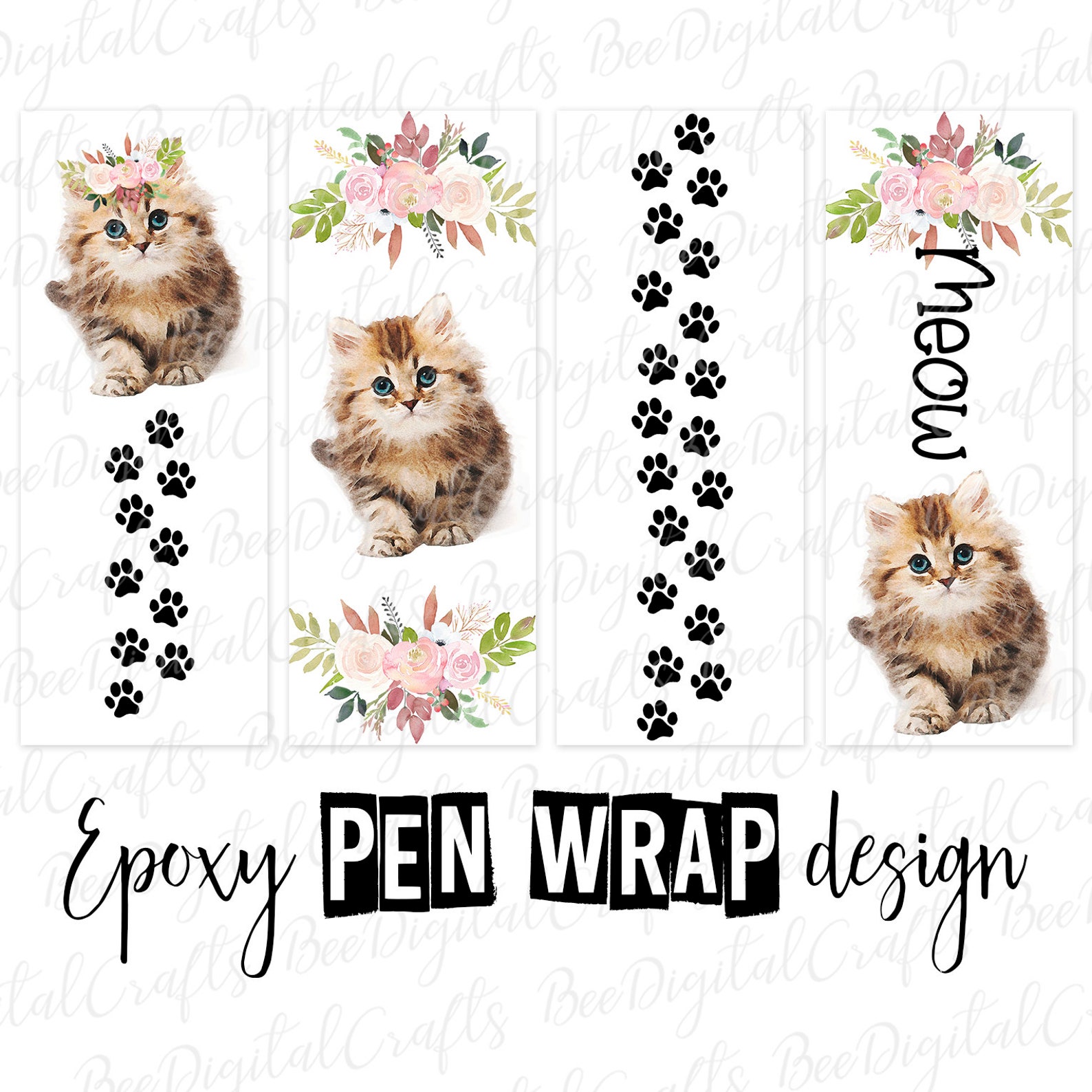 Kitten Flower Pen Wrap Template Cat Paw Ink Joy Wrap Download - Etsy