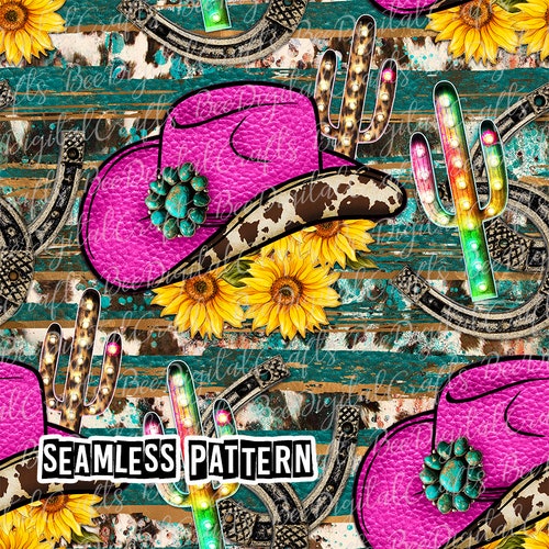 SEAMLESS Pattern Cowhide Sunflower Western Rustic Digital - Etsy