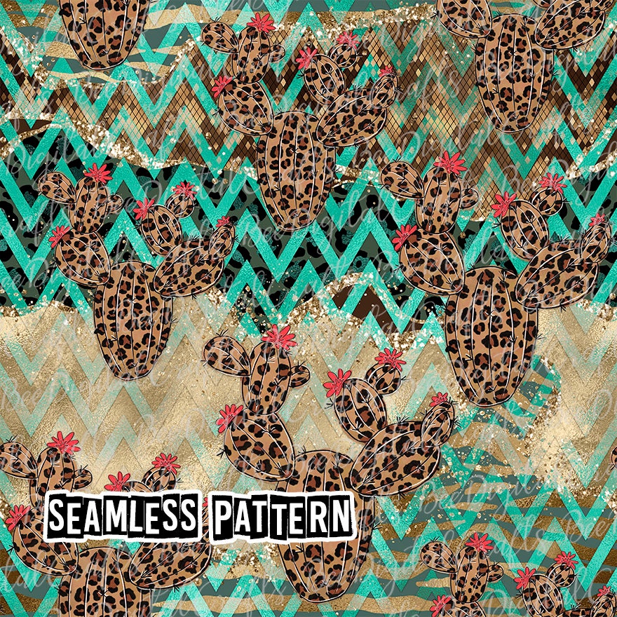 SEAMLESS Pattern Leopard Cactus With Flower Design Abstract - Etsy Canada