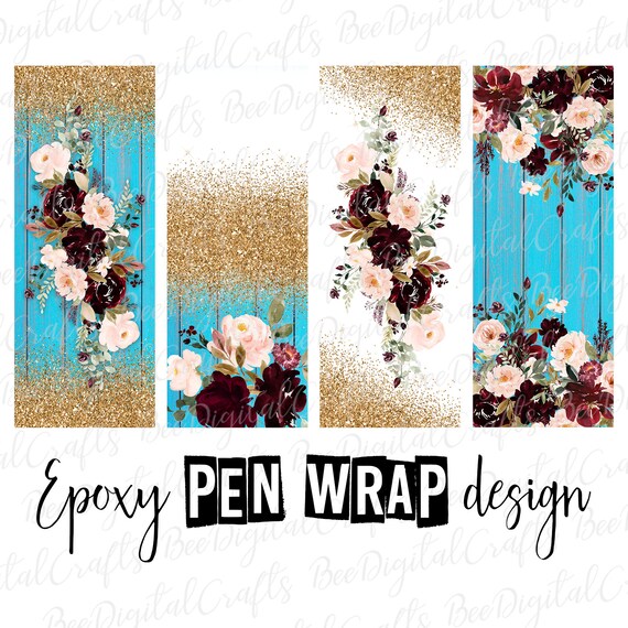 Flower Glitter Pen Wrap Template Wood and Floral Ink Joy Wrap - Etsy