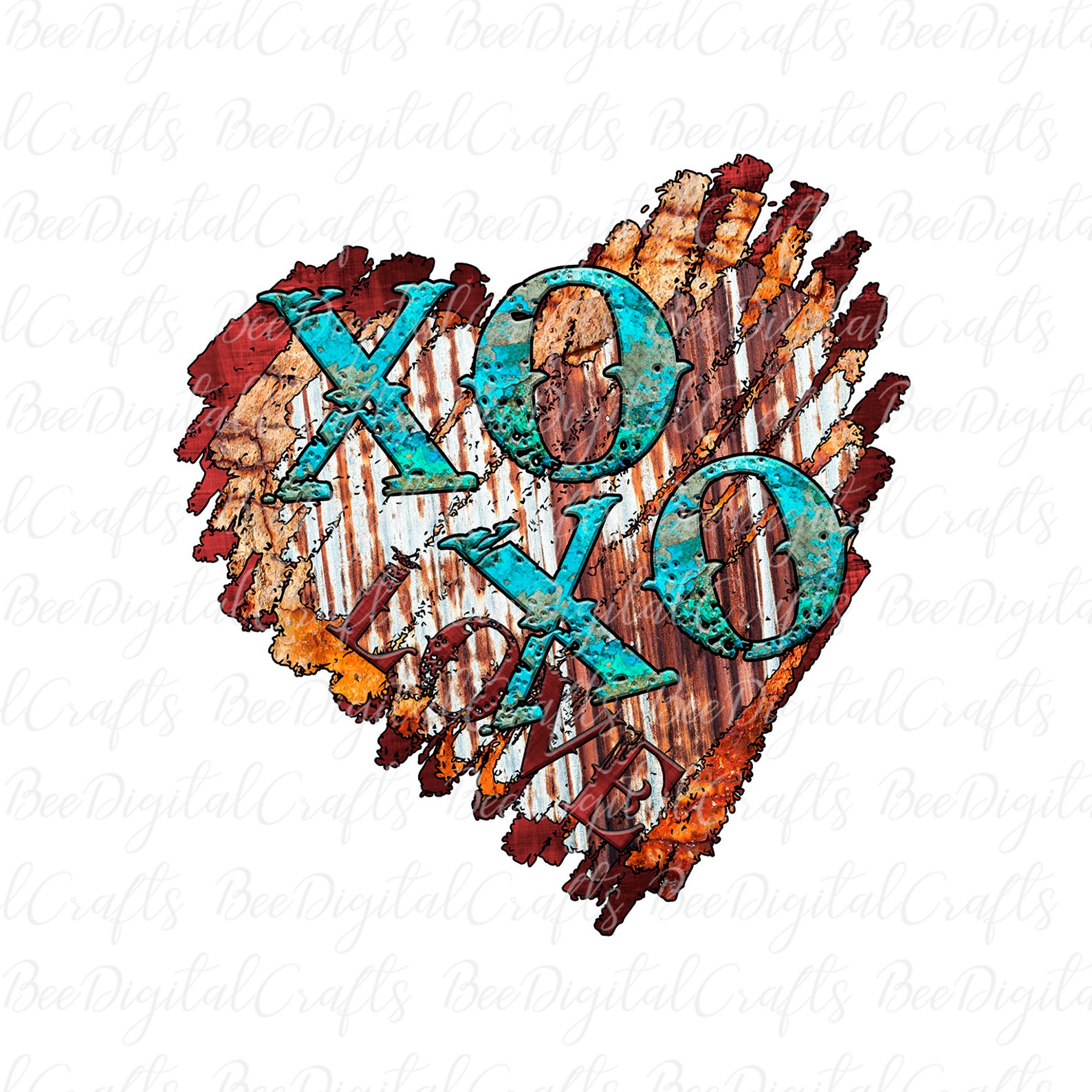 Western Grunge Heart With Xo Xo Letters PNG Valentine's - Etsy