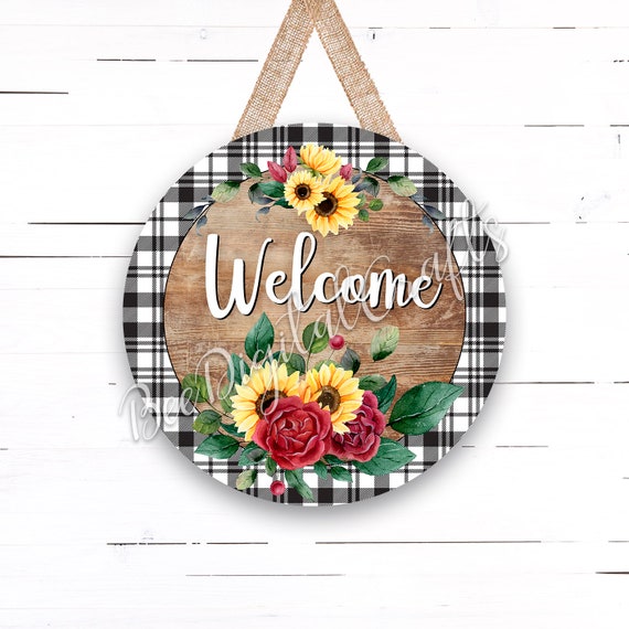 Welcome Sign Sublimation Door Hanger Digital Design Sunflower | Etsy