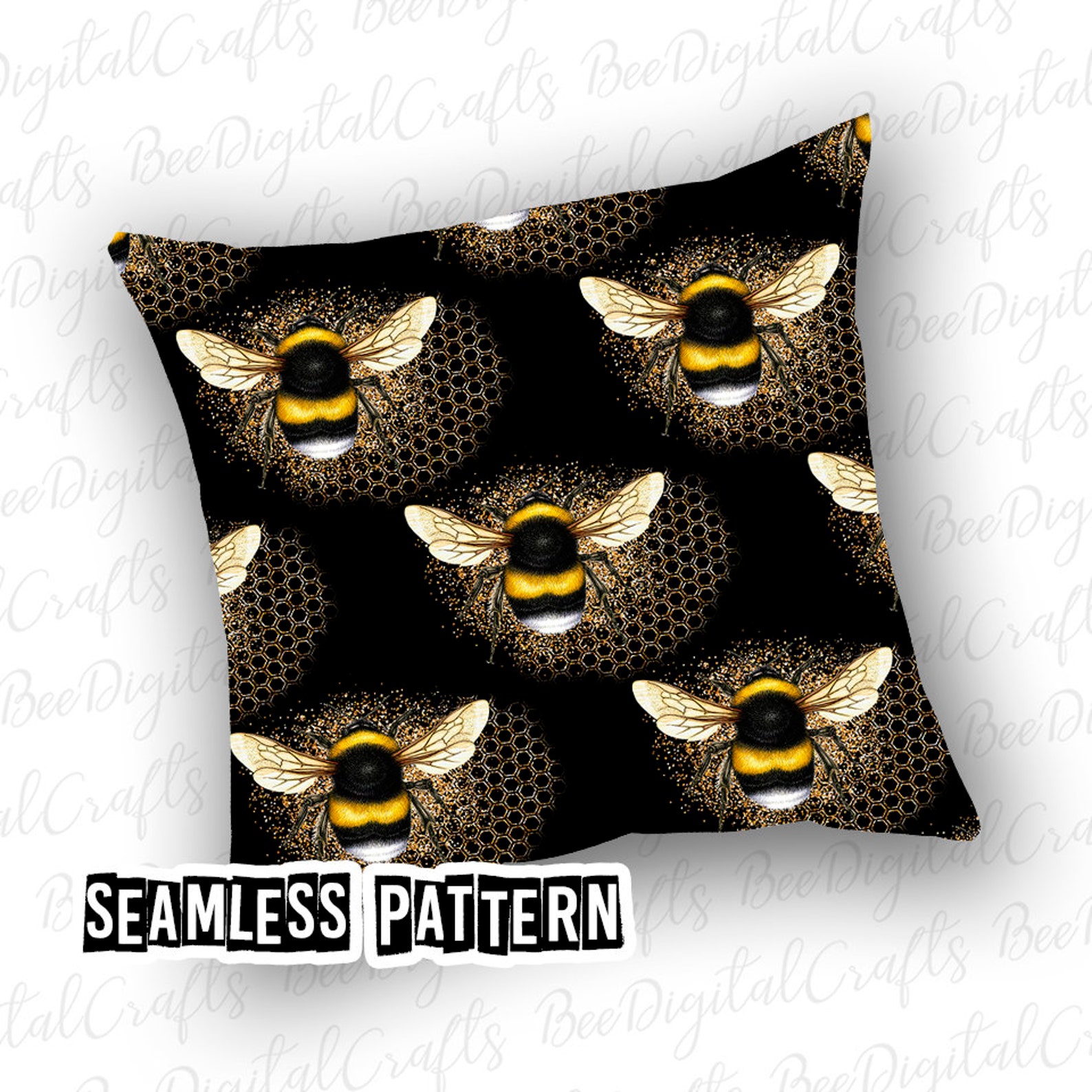 SEAMLESS Pattern Bee With Glitter Honeycomb Gold Honeybee - Etsy