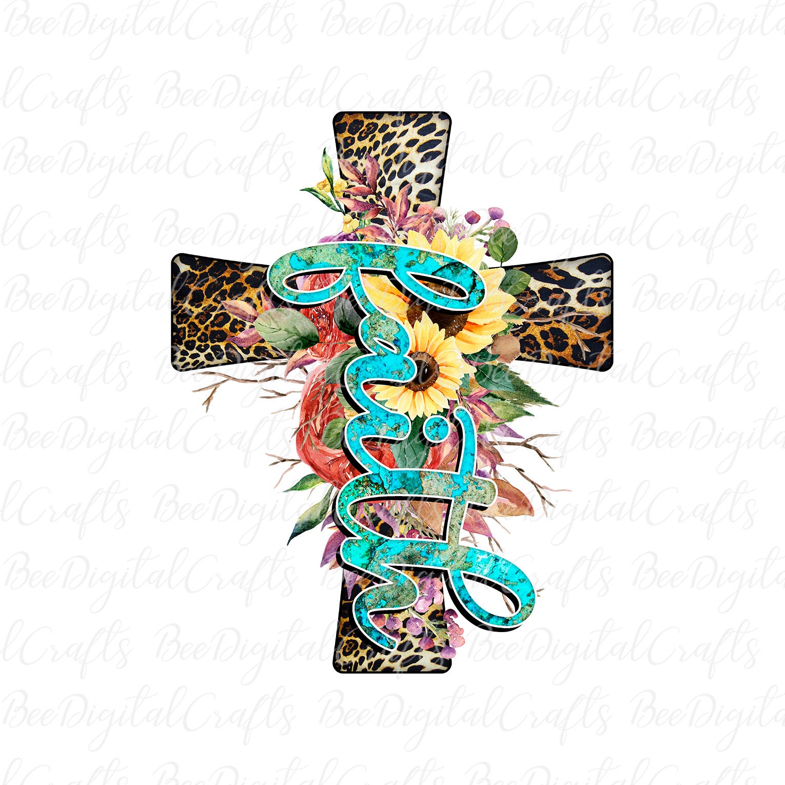 Leopard print christian cross sublimation design Flower faith | Etsy