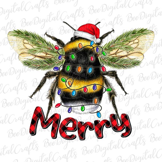 Be Merry PNG Download Christmas Bee With Santa Hat and | Etsy