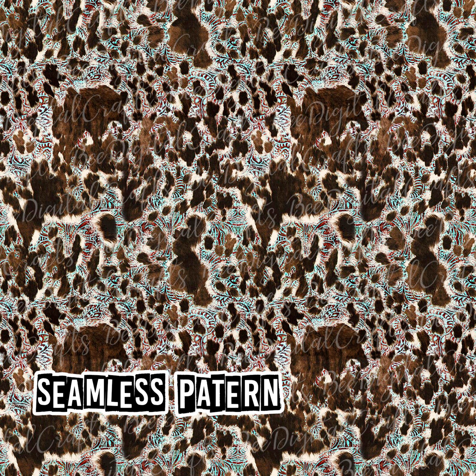 SEAMLESS Pattern Cowhide and Tooled Leather Western Digital - Etsy