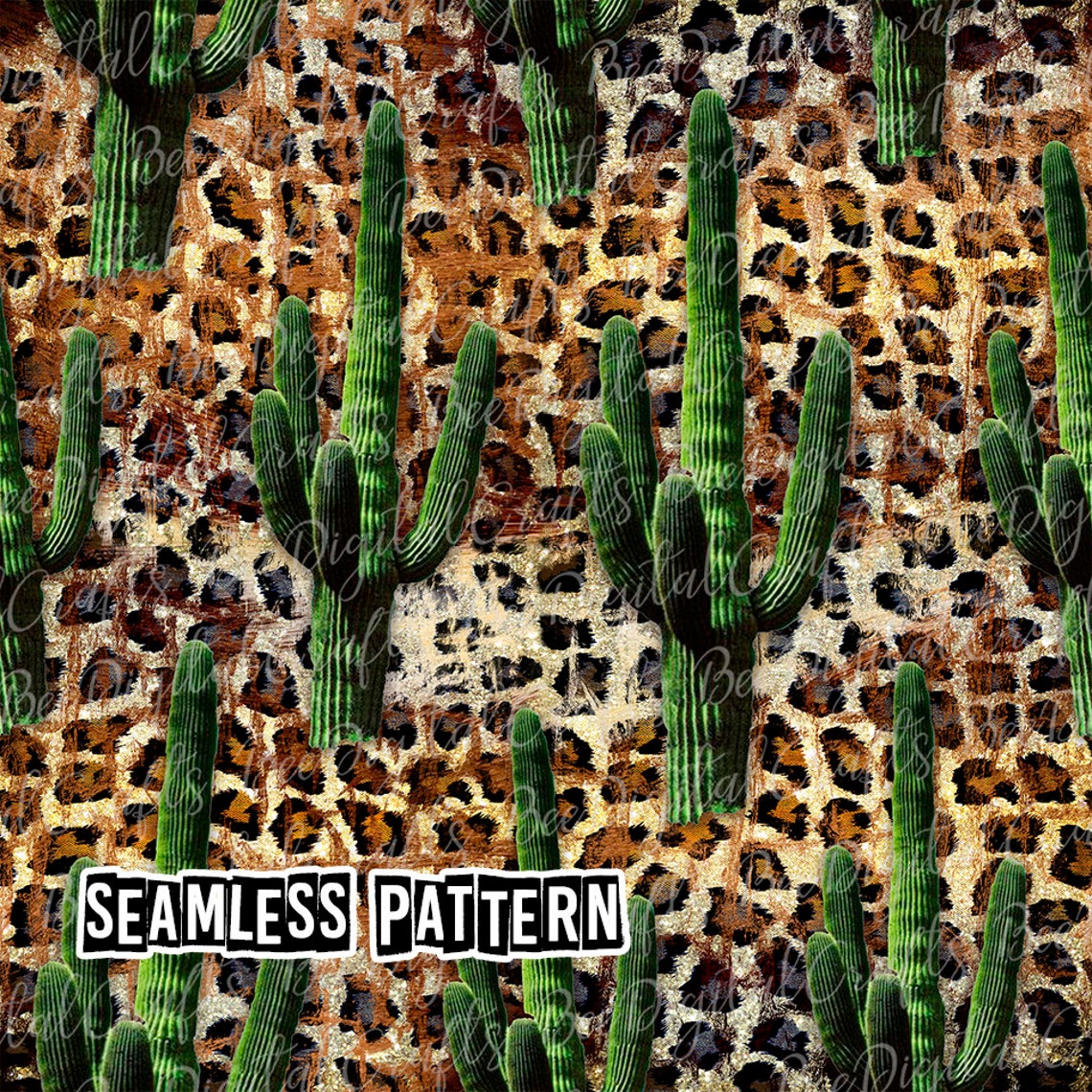 SEAMLESS Pattern Leopard Cactus Western Rustic Digital Fabric - Etsy