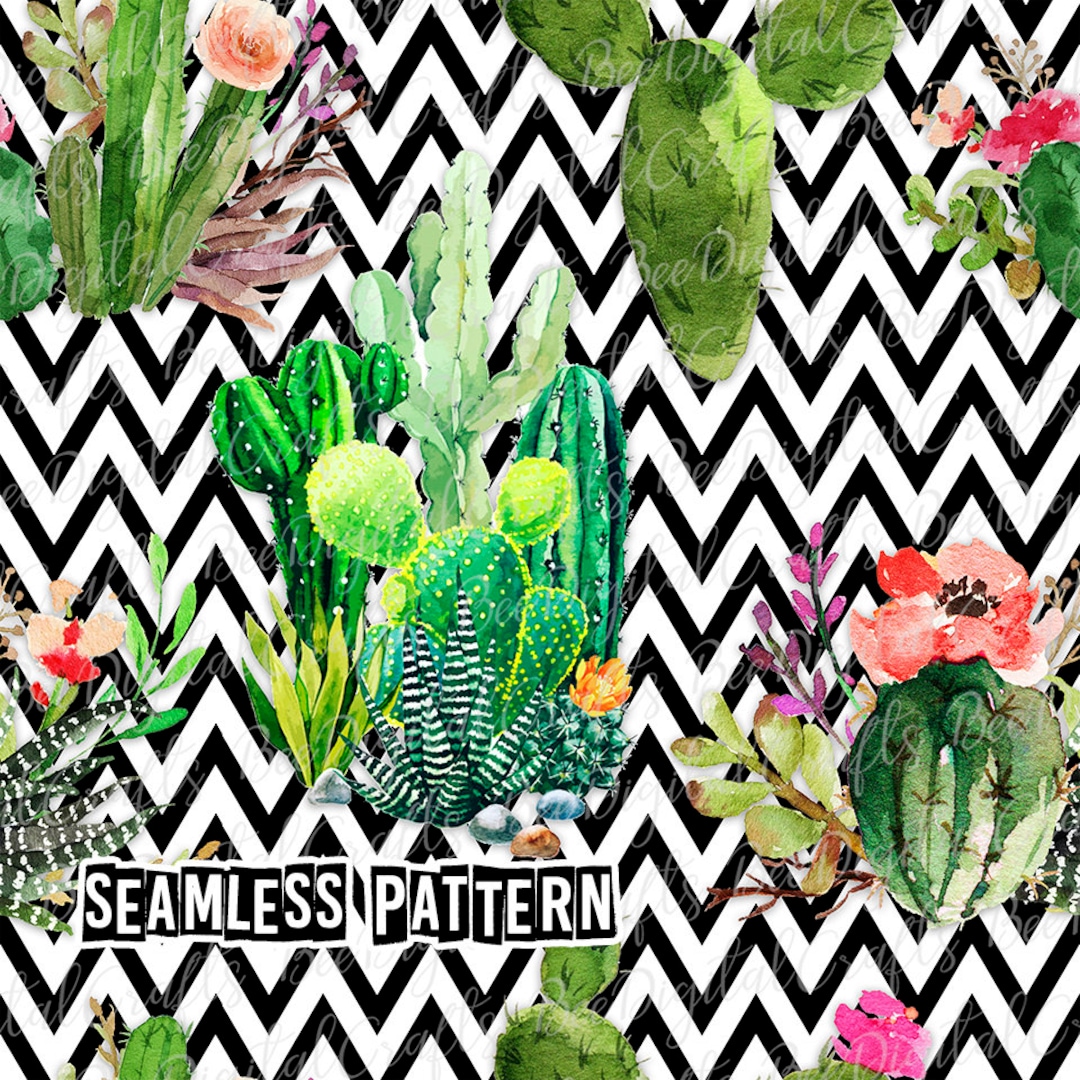 SEAMLESS Pattern Cactus Flower Design Western Digital Fabric Design ...