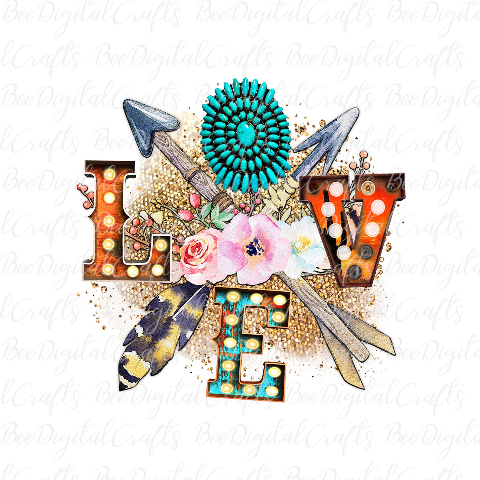 Turquoise Love Sublimation Design Western PNG Download | Etsy