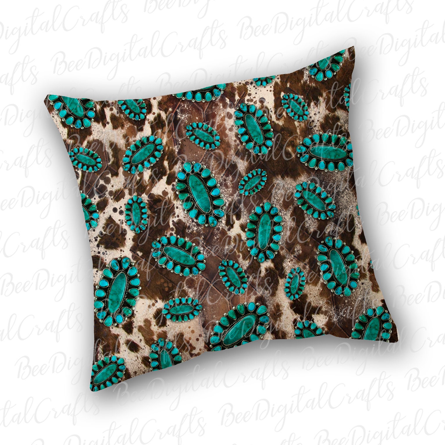 Cowhide and Turquoise Background Sublimation Design Western Prints PNG ...